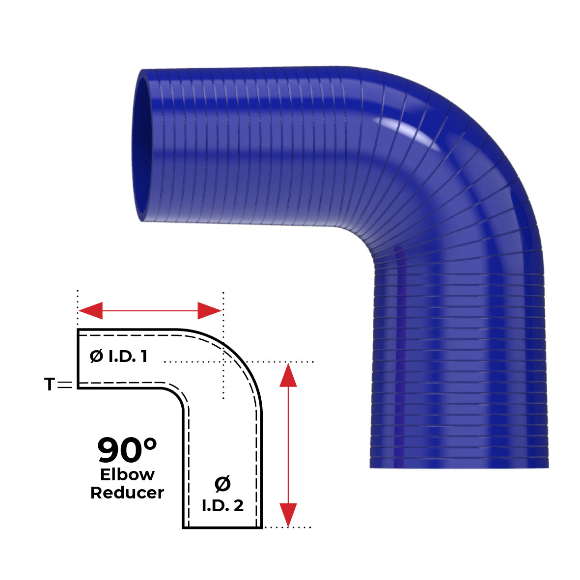 Redback Silicone Hose (2-1/2" in, 3" out) 90° Bend Reducer